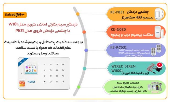 دزدگیر بیسیم و سیمکارتی اماکن کروی KERUI مدل W181 با سنسور P831 - | سبدجت